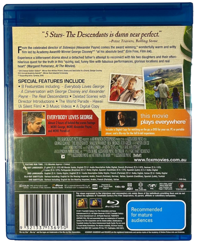 The Descendants Blu-Ray + DVD – Blu-Ray Store