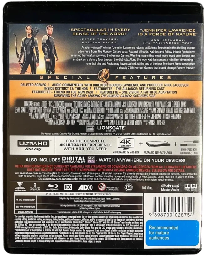 The Hunger Games Catching Fire 4K Blu-Ray + Blu-Ray – Blu-Ray Store